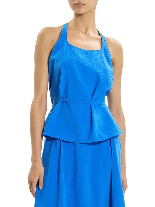 Theory Belted Sleeveless Silk-blend Top - Jewel Blue