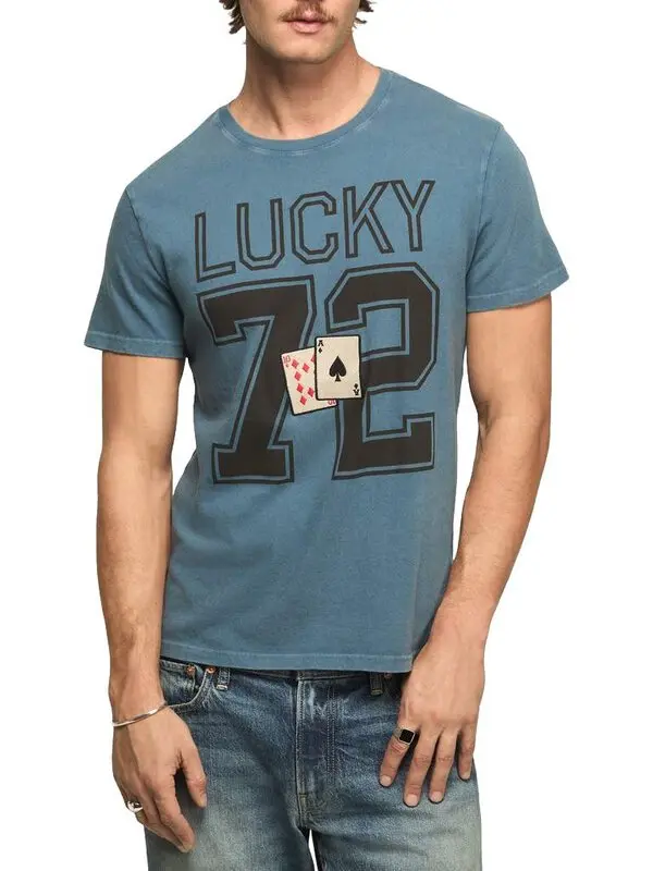 Lucky Brand Lucky Cards Football Embroidered Graphic T-shirt - Real Teal