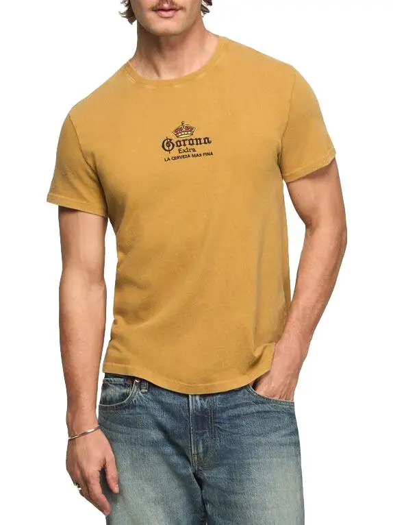 Lucky Brand Corona Logo Embroidered T-shirt - Mustard Gold