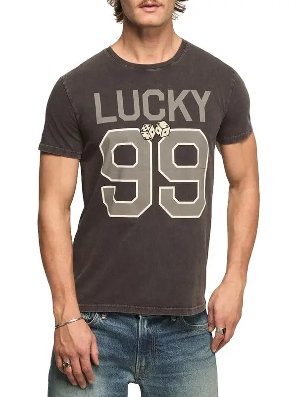 Lucky Brand Lucky Dice Football Embroidered Graphic T-shirt - Jet Black
