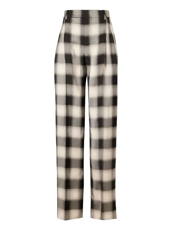 Phoebe Philo Pleated Checked Twill Straight-leg Pants - Beige