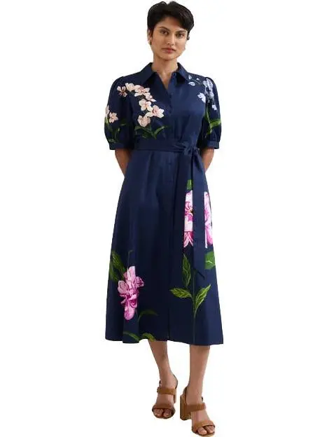 PHASE EIGHT Kerrie Floral Shirt Dress - Navy