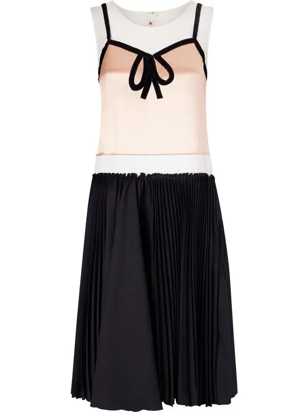 Marni Velvet-trimmed Pleated Satin Midi Dress - Multi
