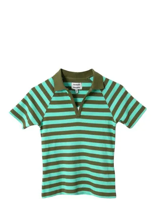 DAMSON MADDER Delphi Stripe Polo Shirt - Green