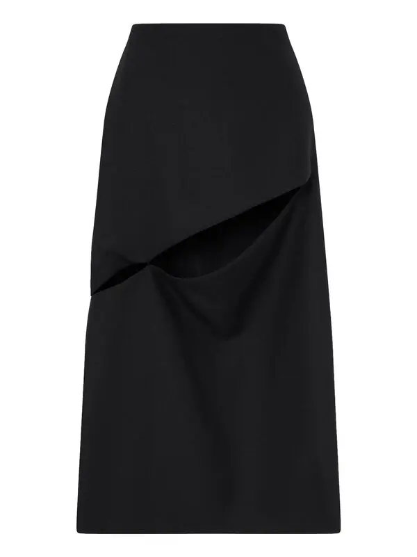 JIL SANDER Cut-out Grain De Poudre Wool And Mohair-blend Midi Skirt - Black