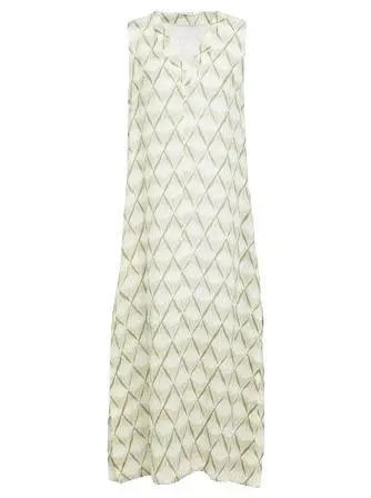 CALIBAN Midi Flared Linen Dress - Green