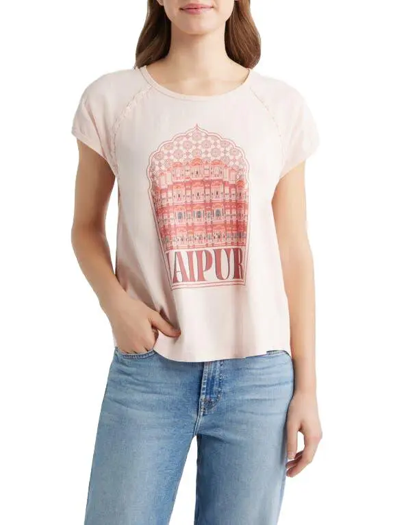 CITY BLUES Crochet Detail Graphic T-shirt - Pink