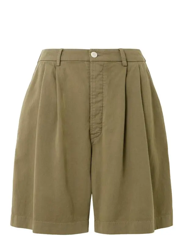 JAMIE HALLER Pleated Cotton-twill Knee Length Shorts - Green