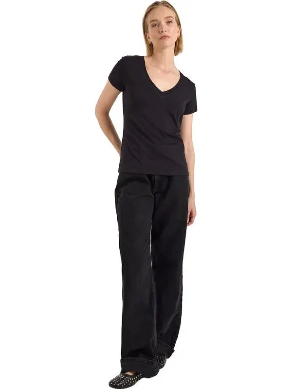 BRODIE CASHMERE Relaxed Fit Cotton V-neck T-shirt - Black
