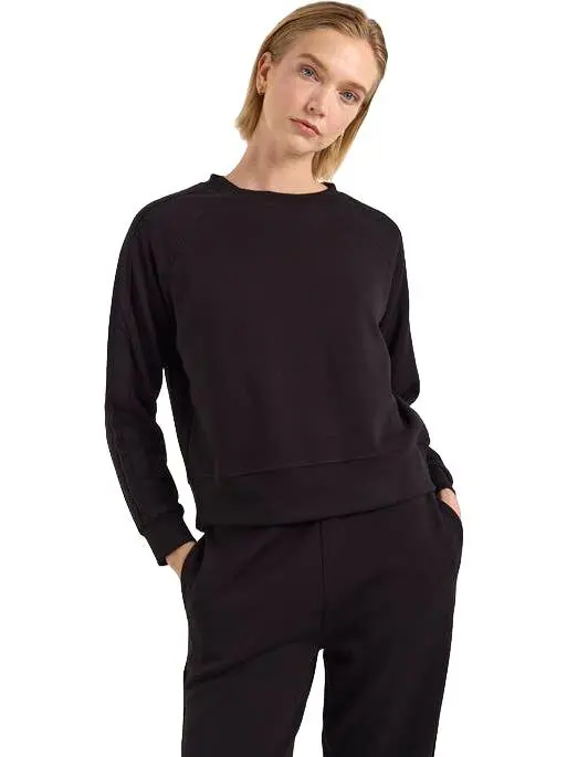 BRODIE CASHMERE Stripe Sleeve Crew Neck Sweatshirt - Black