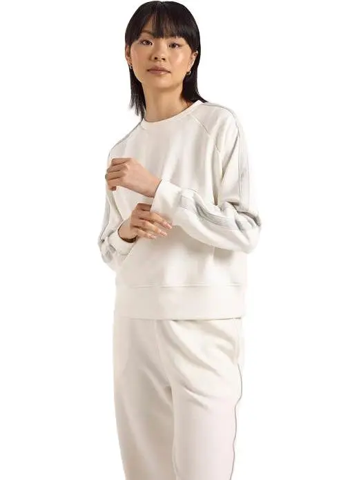 BRODIE CASHMERE Stripe Sleeve Crew Neck Sweatshirt - Ivory