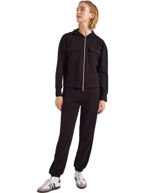 BRODIE CASHMERE Patch Pocket Jersey Full Zip Hoodie - Black