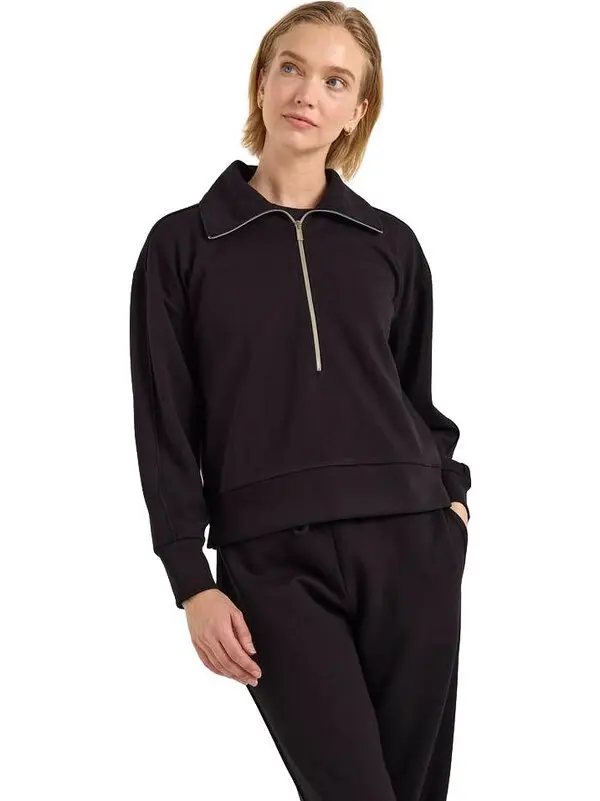 BRODIE CASHMERE Jersey Half Zip Sweatshirt With Piping Detail - Black