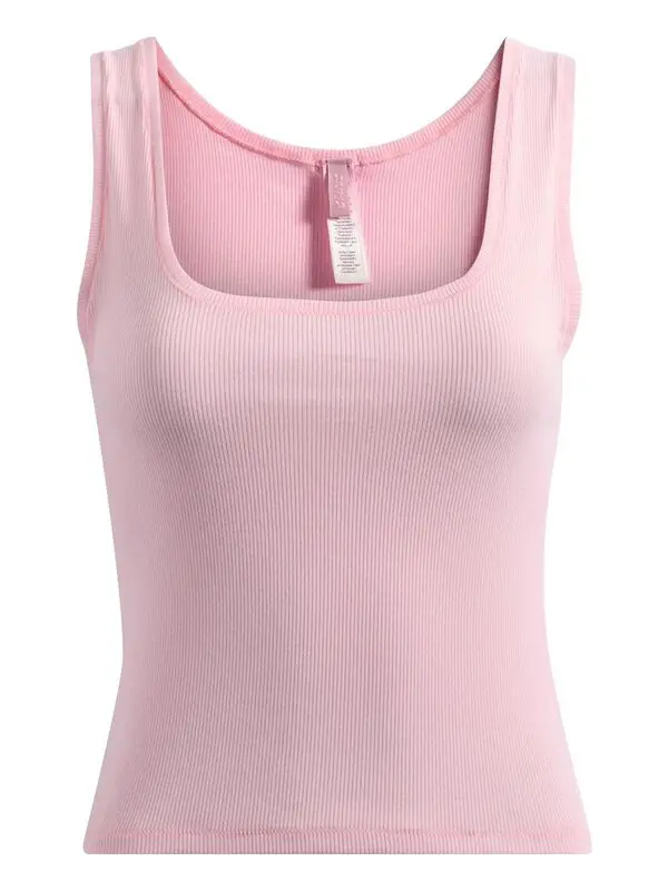SKIMS Crop Stretch Cotton Rib Tank - Sugar Pink