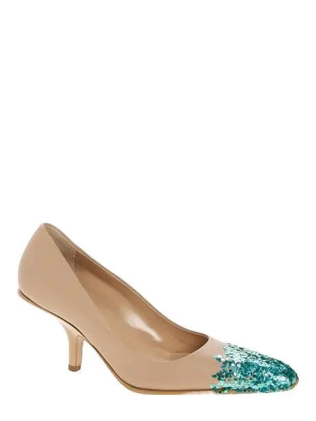 JULIE KEGELS Glitter Toe Kitten Heel Pumps - Camel