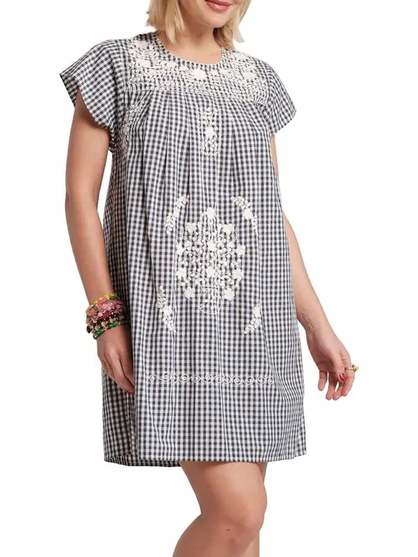FRANCES VALENTINE Camila Mini Dress Gingham - Navy/oyster