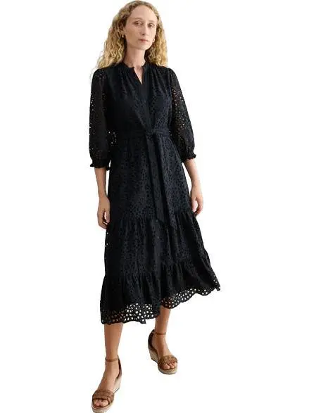 HOBBS LONDON Cianna Broderie Midi Dress - Navy