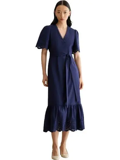HOBBS LONDON Meghan Broderie Cutwork Midi Dress - Truenavy