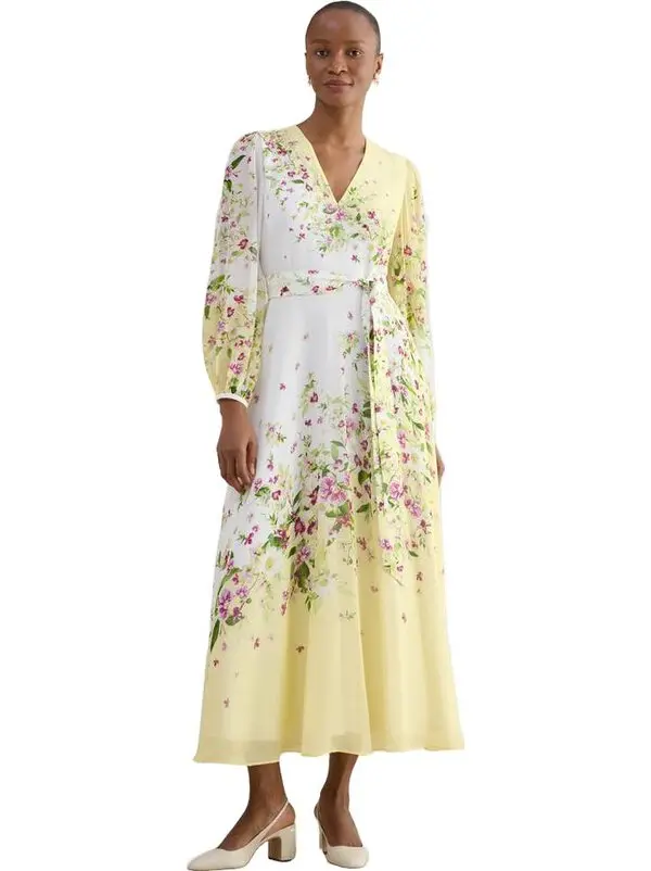 HOBBS LONDON Ariel Silk Wrap Dress - Yellowmulti