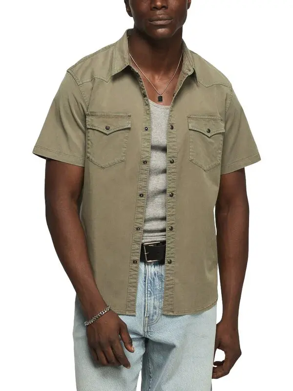 Lucky Brand Short Sleeve Stretch Snap-up Western Shirt - Deep Lichen Green