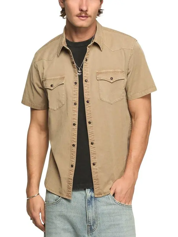 Lucky Brand Short Sleeve Stretch Snap-up Western Shirt - Twill