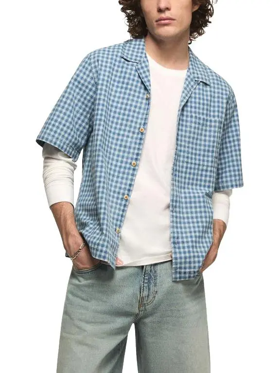 Lucky Brand Faded Check Camp Shirt - Indigo