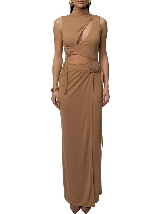 JLUXLABEL Behind The Scenes Maxi Dress - Tan