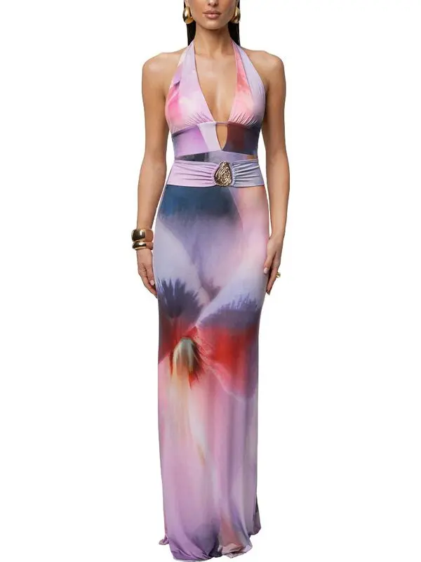 JLUXLABEL Floral Blossom Print Maxi Dress - Purple