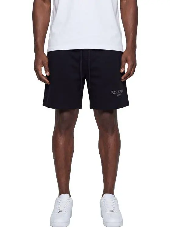 ROBERTO VINO Relaxed Fit Rv Embroidered Shorts - Black