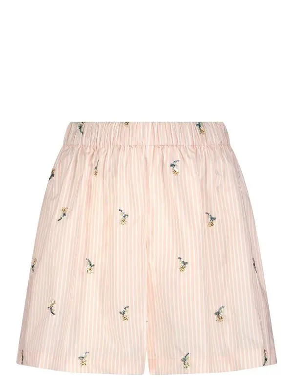 Lela Rose Embroidered Striped Cotton Shorts - Blush