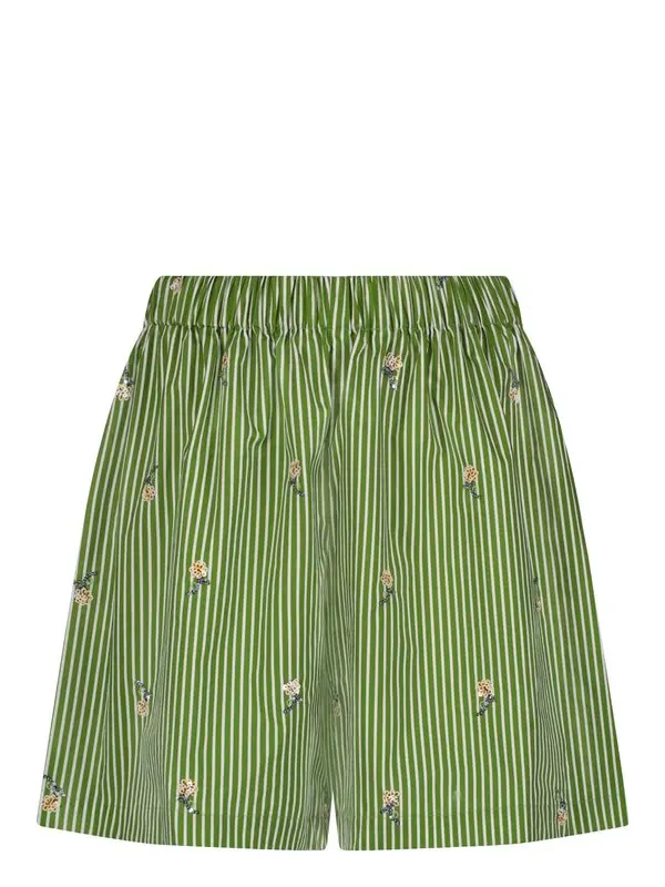 Lela Rose Embroidered Striped Cotton Shorts - Cactus