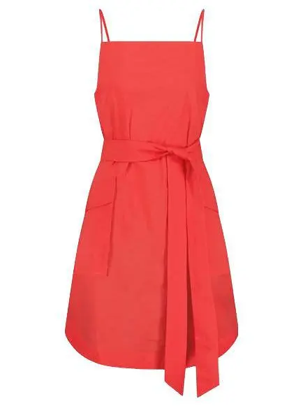 Lela Rose Tech Poplin Belted Dress - Watermelon