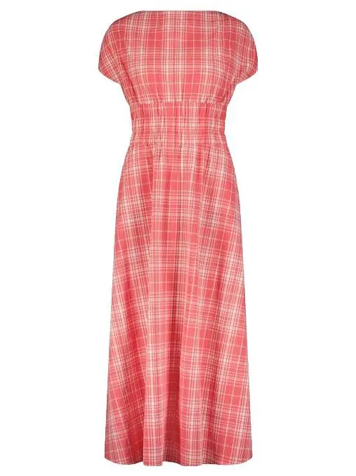 Lela Rose Plaid Seersucker Midi Dress - Watermelon