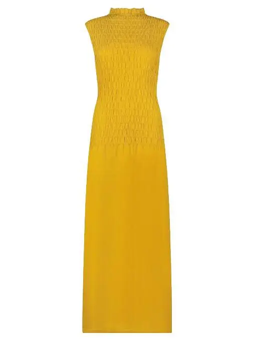Lela Rose Smocked Knit Mock Neck Column Dress - Mustard