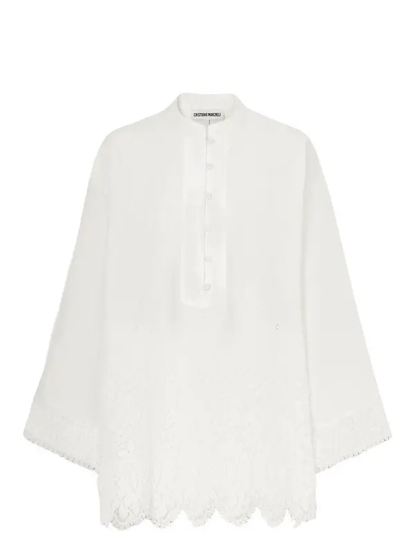CRISTIANO MARCHELI Maria Cotton Kaftan With Broderie Anglaise - White