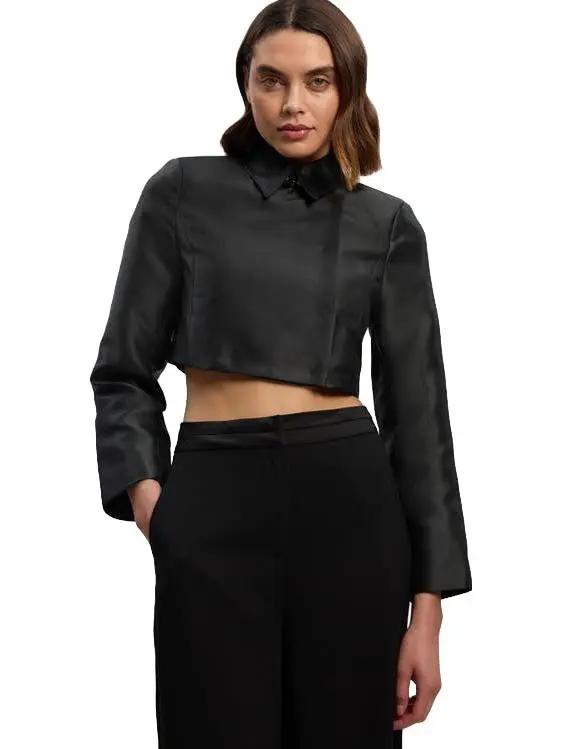 Karen Millen Satin Twill Cropped Wrap Tailored Jacket - Black