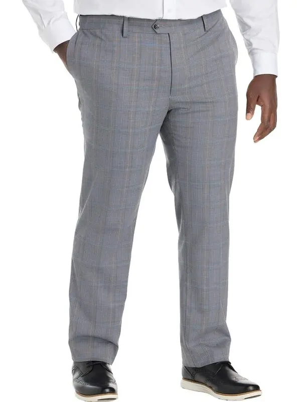 OAK HILL BY DXL Big & Tall Waist-relaxer Plaid Dress Pants - Grey