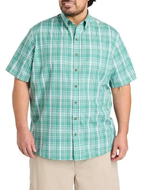 HARBOR BAY BY DXL Big & Tall Easy-care Large Plaid Sport Shirt V6 - Green