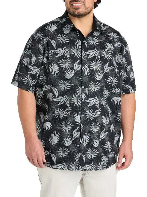 SYNRGY BY DXL Big & Tall Big Leaf Print Sport Shirt - Black