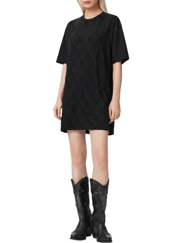 ALLSAINTS Darcy Beaded T-shirt Dress - Washed Black