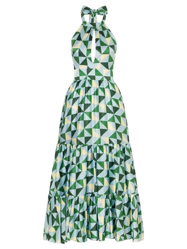 CRISTIANO MARCHELI Anna Printed Silk-blend Halterneck Maxi Dress - Green