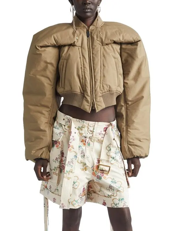 Alexander McQueen Cropped Bomber Jacket - Khaki