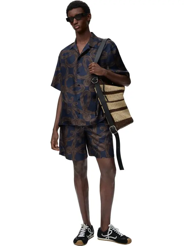 Loewe Short Sleeve Shirt In Silk - Navy/brown