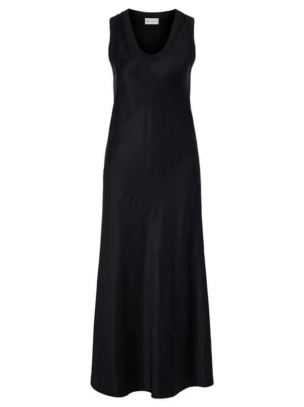 Ami Ribbed-knit Trimmed Satin Maxi Dress - Black