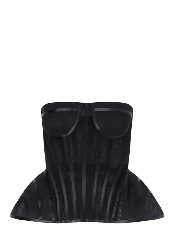 Carolina Herrera Strapless Tulle Bustier Top - Black