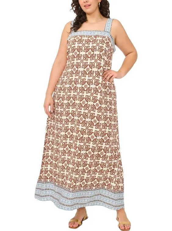 Vince Camuto Printed Smock Back Maxi Dress - Rust