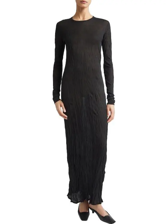 TOTEME Crinkled Long Sleeve Column Dress - Black