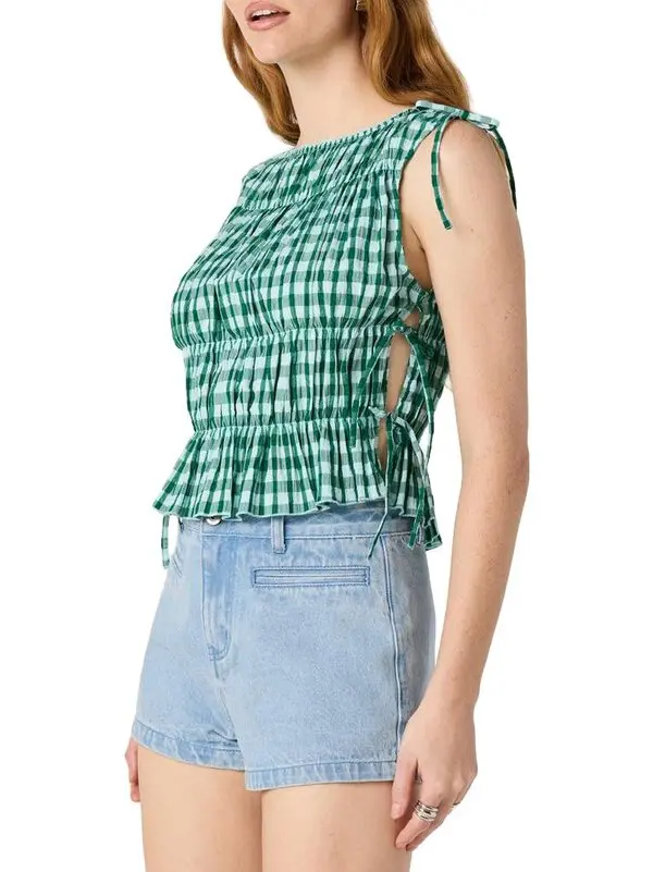 Astr The Label Bianca Gingham Sleeveless Top - Green Gingham