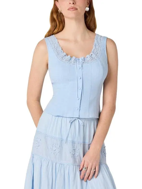 Astr The Label Victoria Lace Trim Sleeveless Top - Light Blue