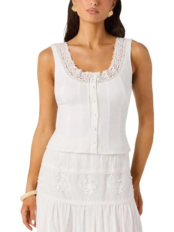 Astr The Label Victoria Lace Trim Sleeveless Top - White